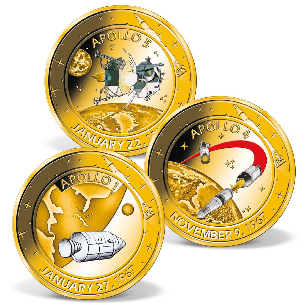 The Apollo Missions Color Coin Set | Gold-Layered | Gold | American Mint