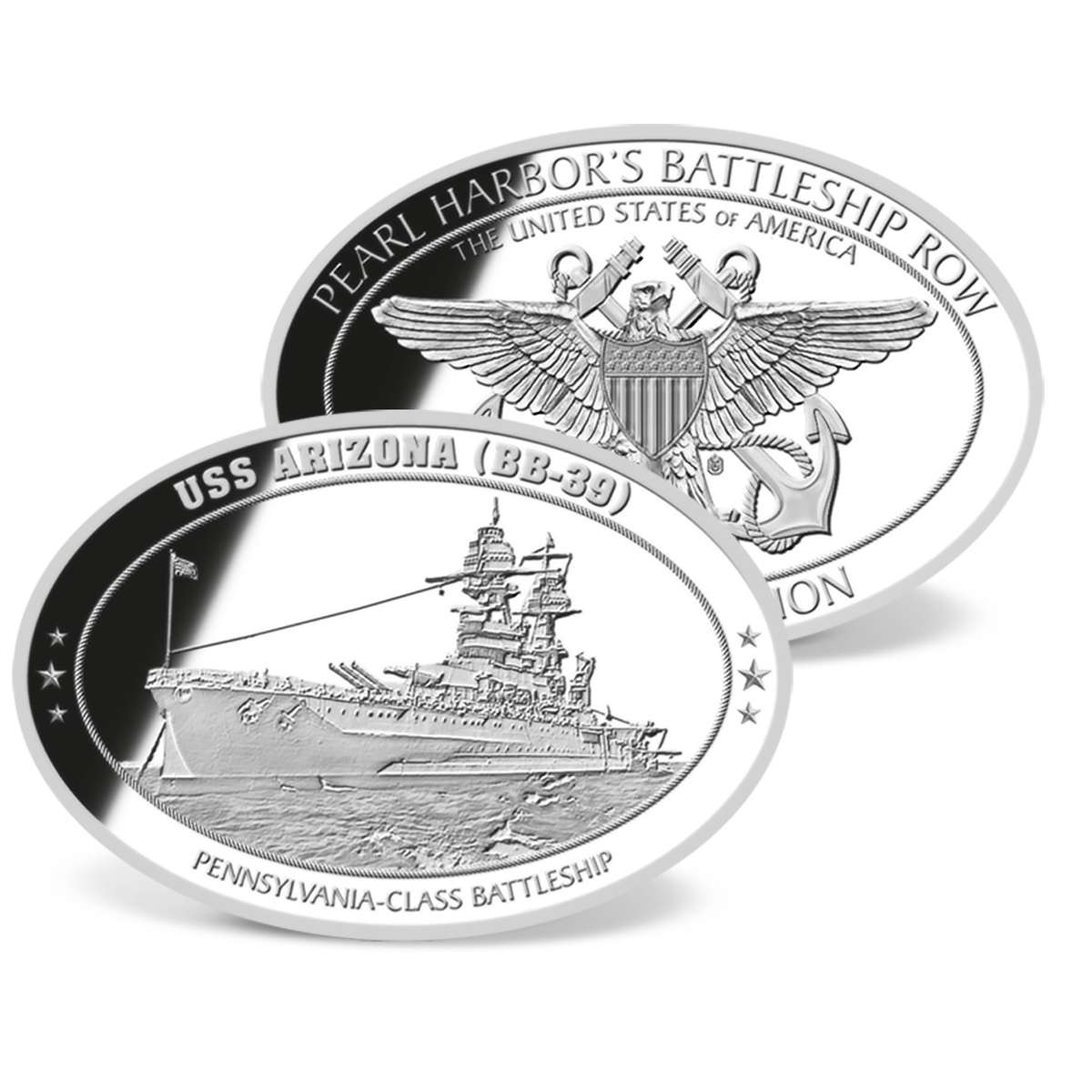 USS Arizona Oval Commemorative Coin | Silver-Plated | Silver | American ...