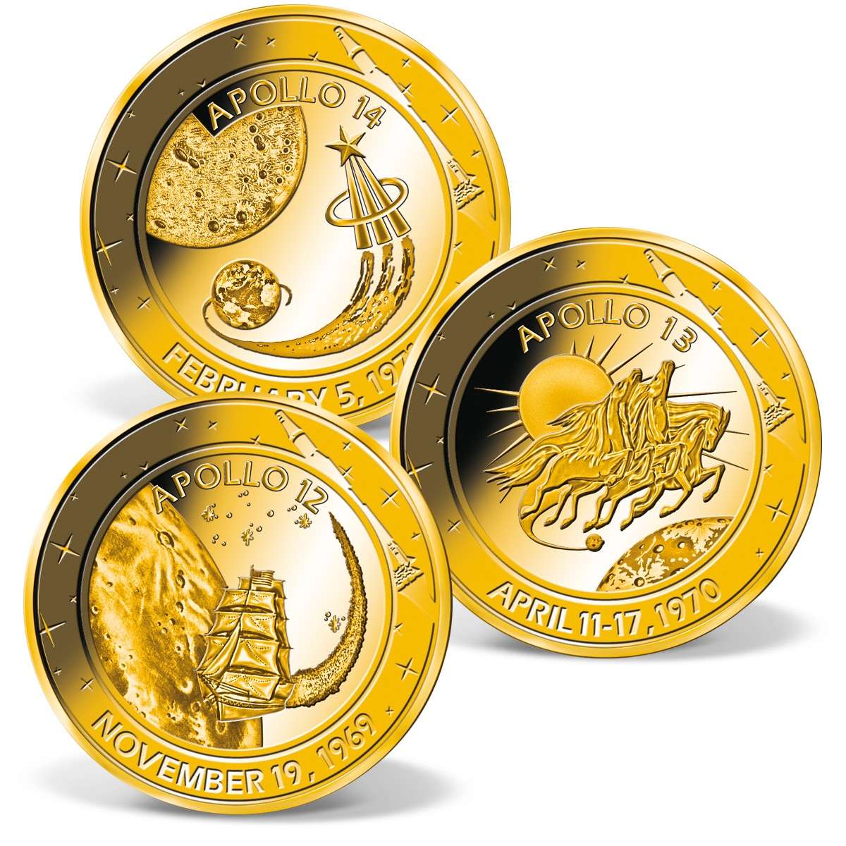 Complete 18-coin Apollo Missions Set | Gold-Layered | Gold | American Mint