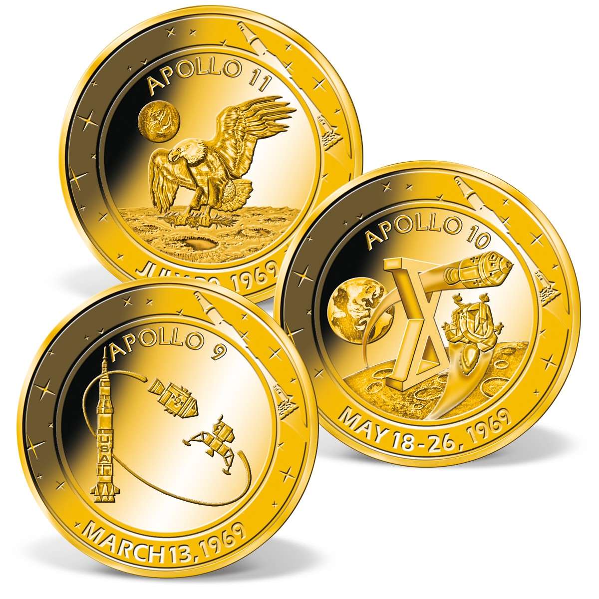 Complete 18-coin Apollo Missions Set | Gold-Layered | Gold | American Mint