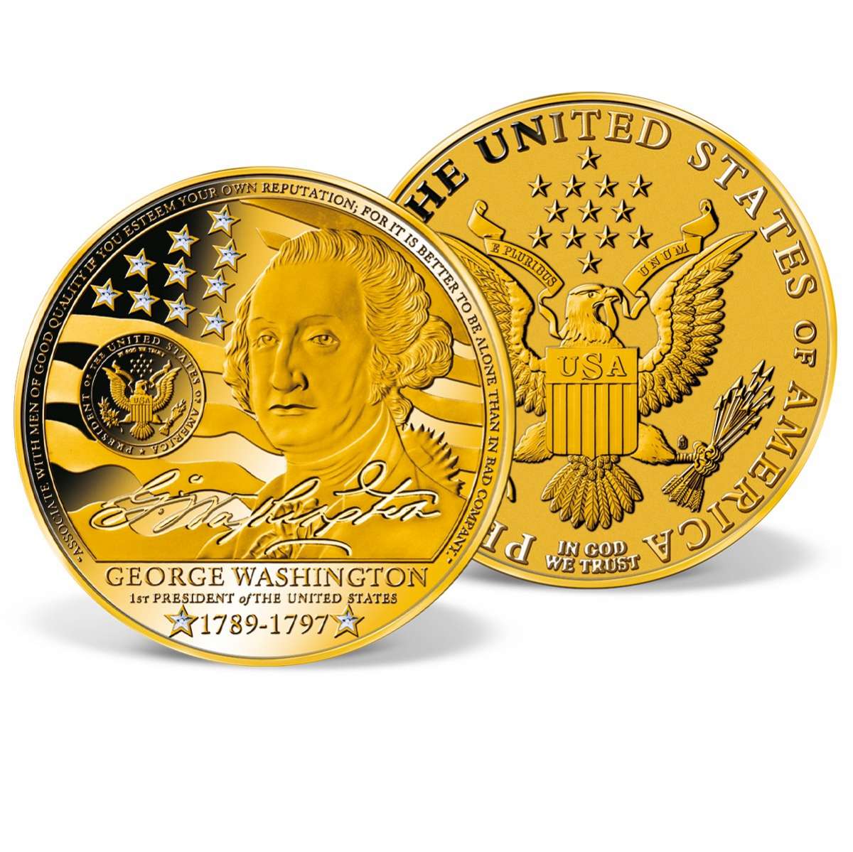 George Washington Crystal-Inlaid Jumbo Commemorative Coin | Gold ...