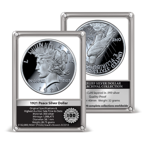 1921 Peace Dollar High Relief Archival Edition | Silver-Plated | Silver ...