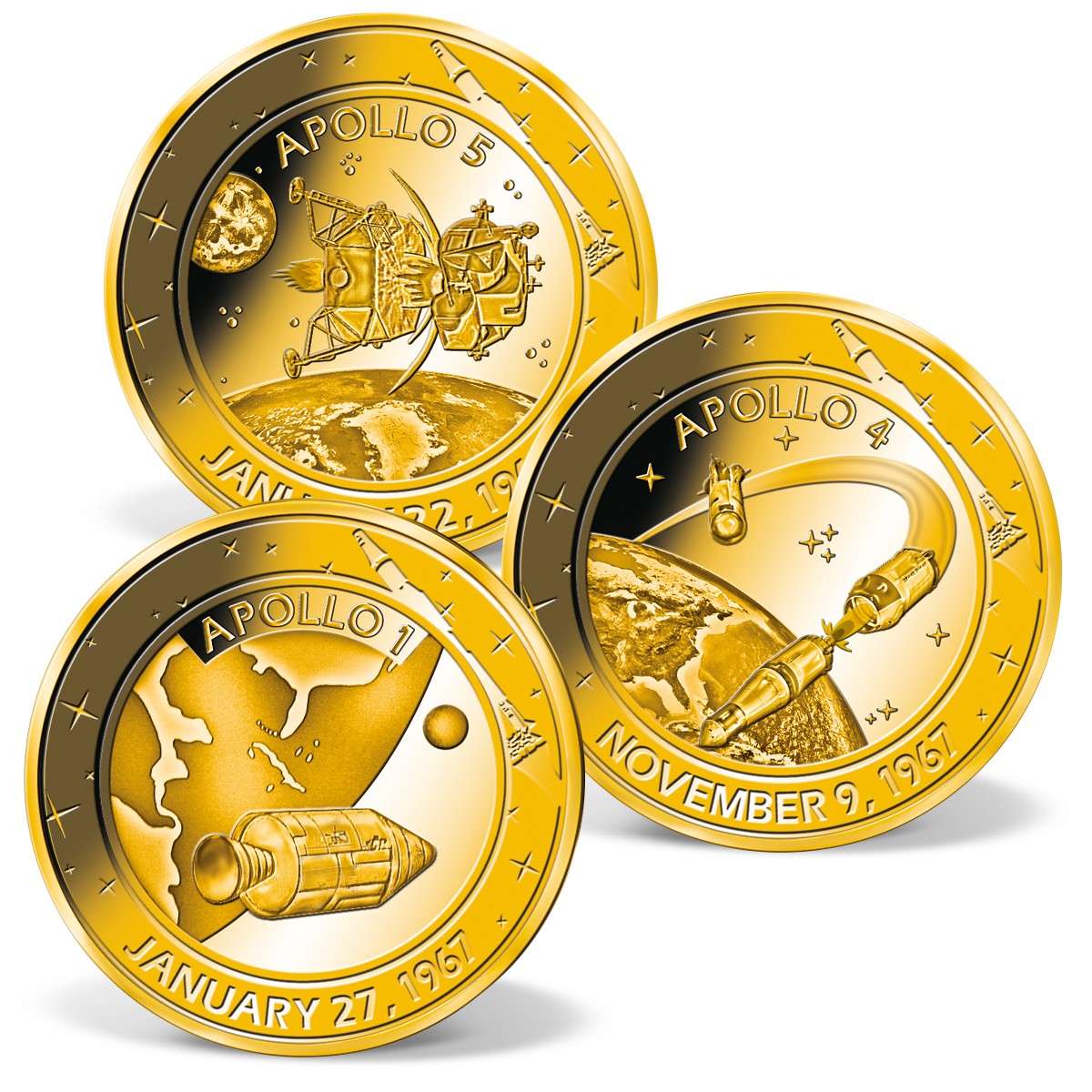 Complete 18-coin Apollo Missions Set | Gold-Layered | Gold | American Mint