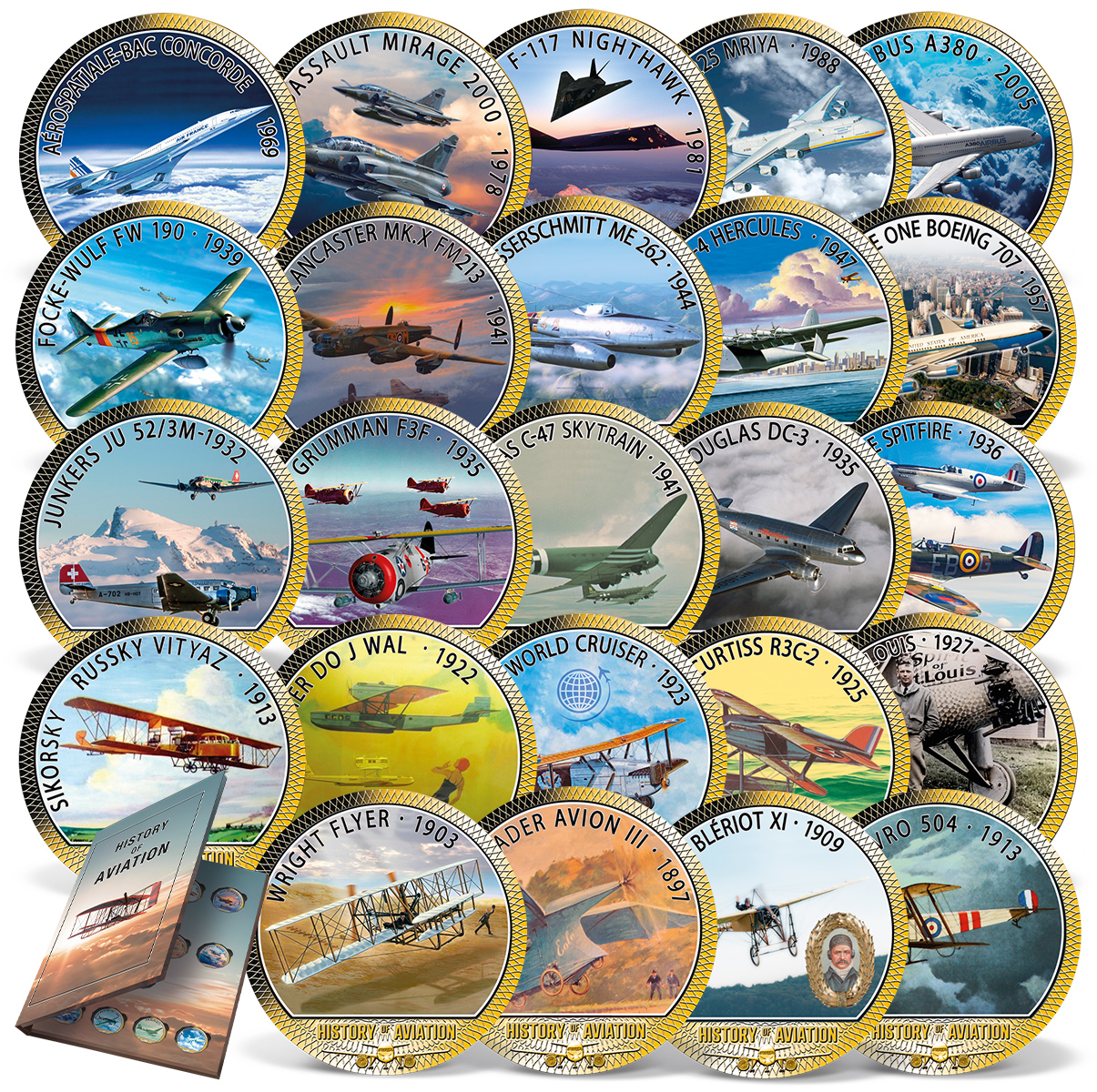 History of Aviation Coin Set | Gold-Layered | Gold | American Mint