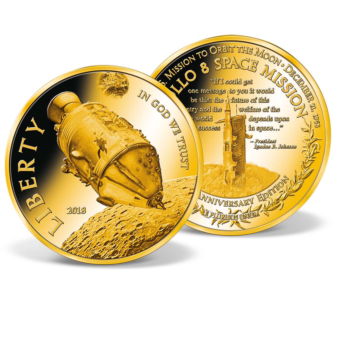 Apollo 8 Space Mission Commemorative Coin | Gold-Layered | Gold ...