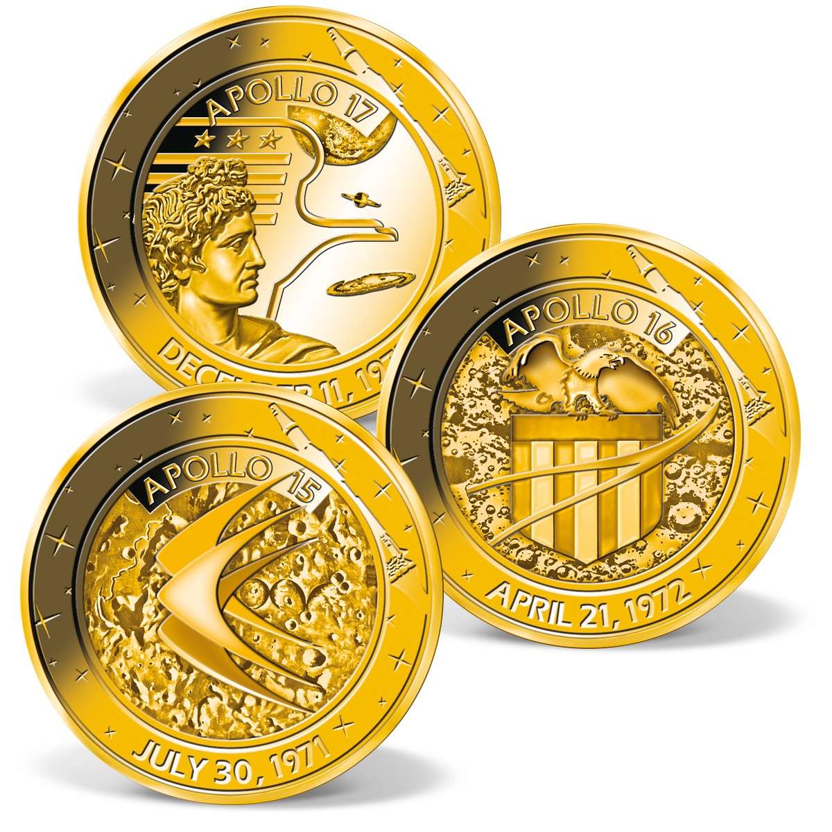 Complete 18-coin Apollo Missions Set | Gold-Layered | Gold | American Mint