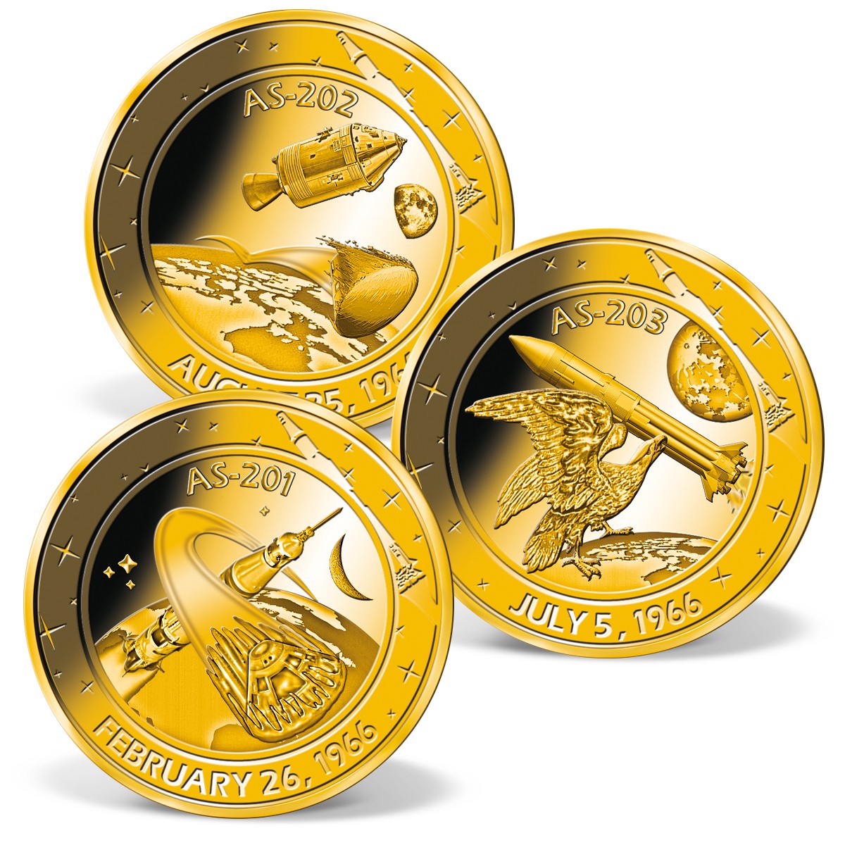 Complete 18-coin Apollo Missions Set | Gold-Layered | Gold | American Mint