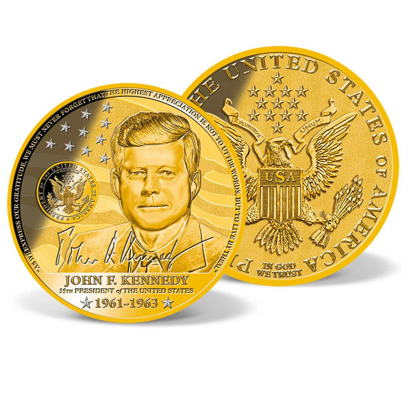 John F. Kennedy Crystal-inlaid Commemorative Coin | Gold-Layered | Gold ...
