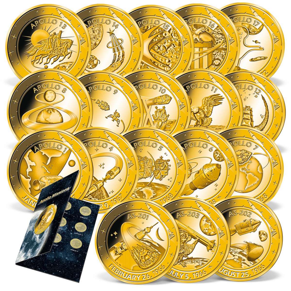 Complete 18-coin Apollo Missions Set | Gold-Layered | Gold | American Mint