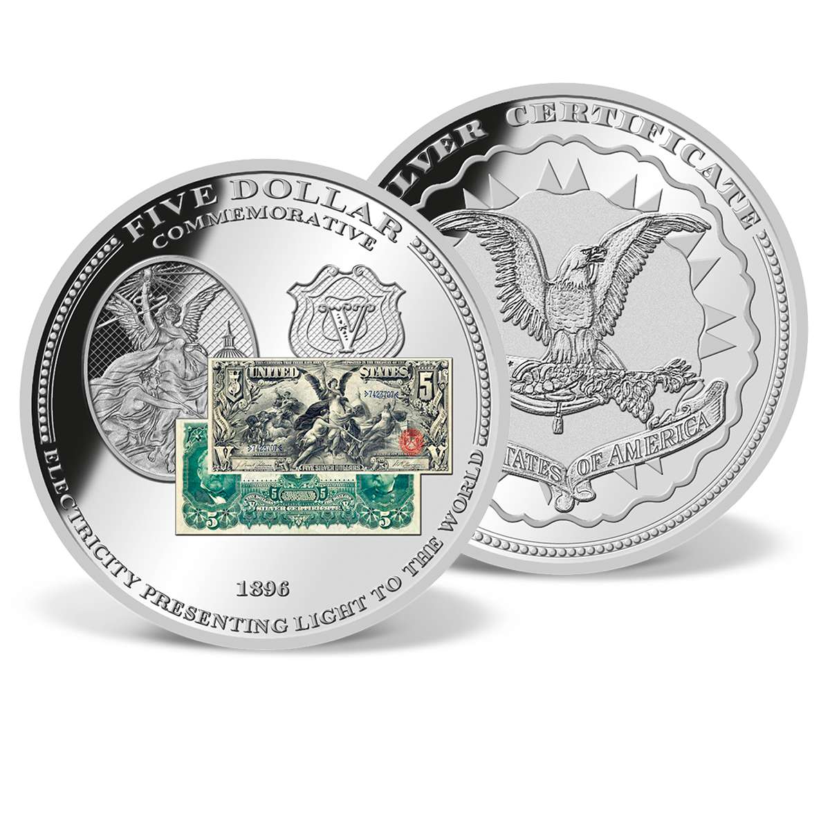 1896 $5 "Presenting Light" Banknote Commemorative Coin | Silver-Plated ...