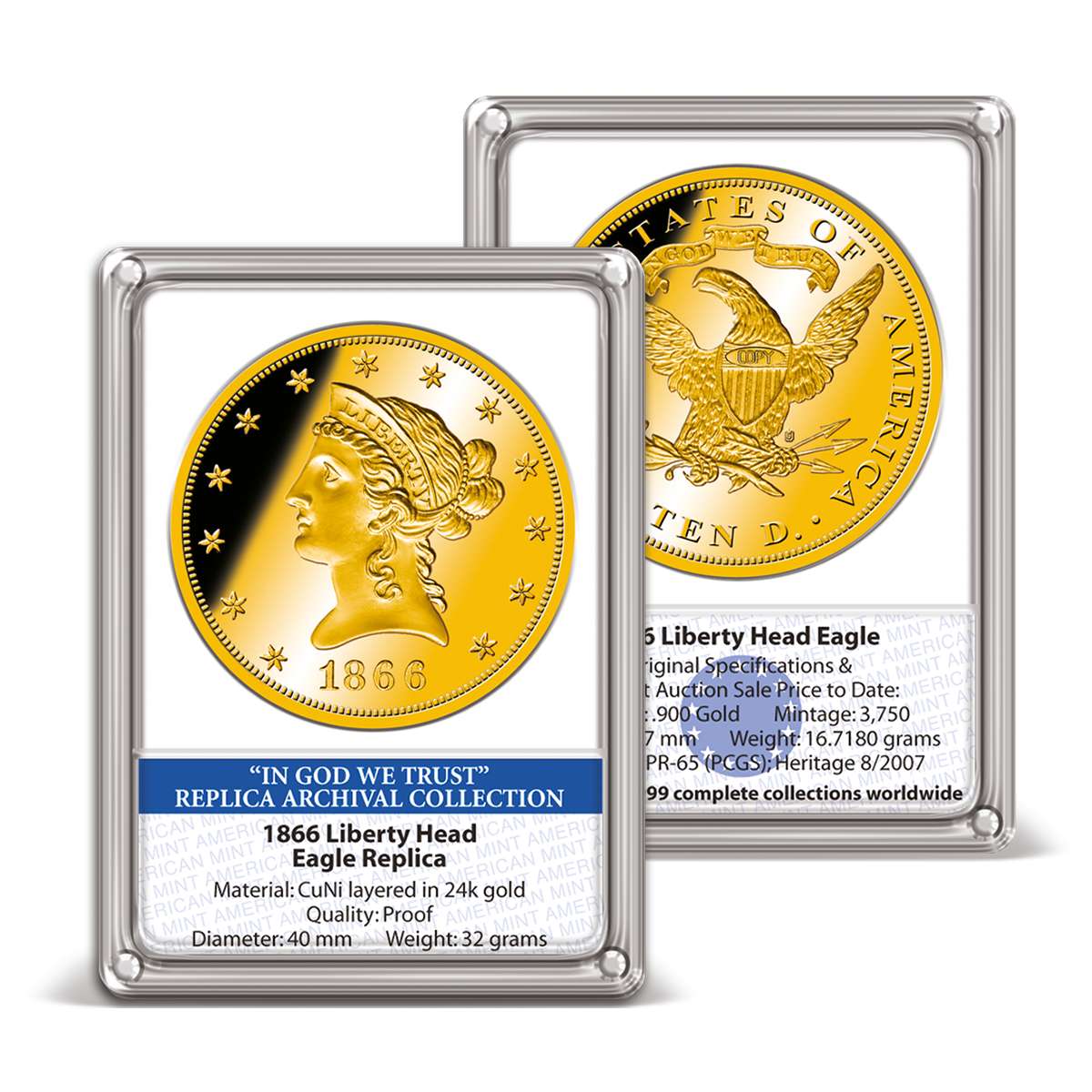1866 Liberty Head Eagle Replica Archival Edition | Gold-Layered | Gold ...
